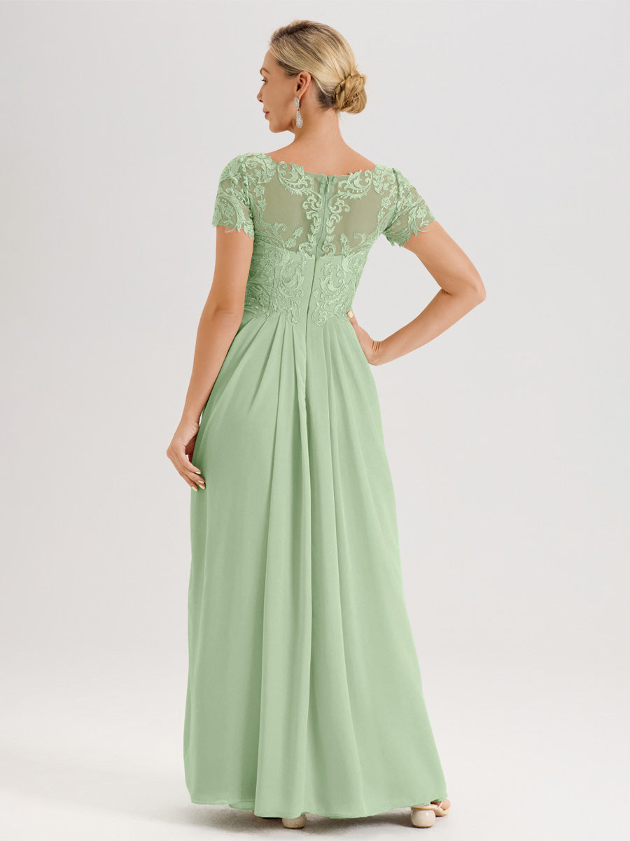 Cicinia Sauge Poudrée Robe De Mère De La Mariée Longue Ligne A En Dent