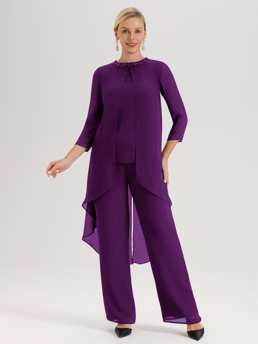 Cicinia Raisin Ensemble Pantalon 2 Pièces Pour Mère De La Mariée En Mo