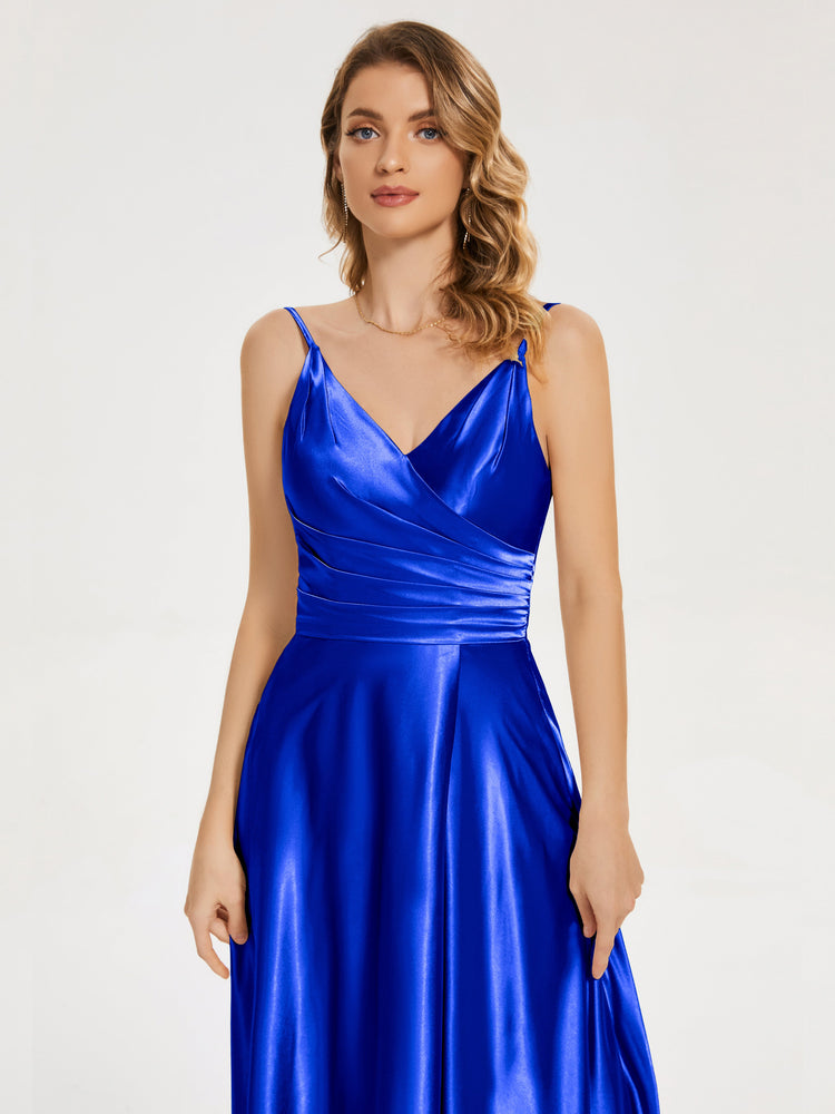 Cali Fendue Froncé Satin Doux Robes Demoiselle d'Honneur à Lacet