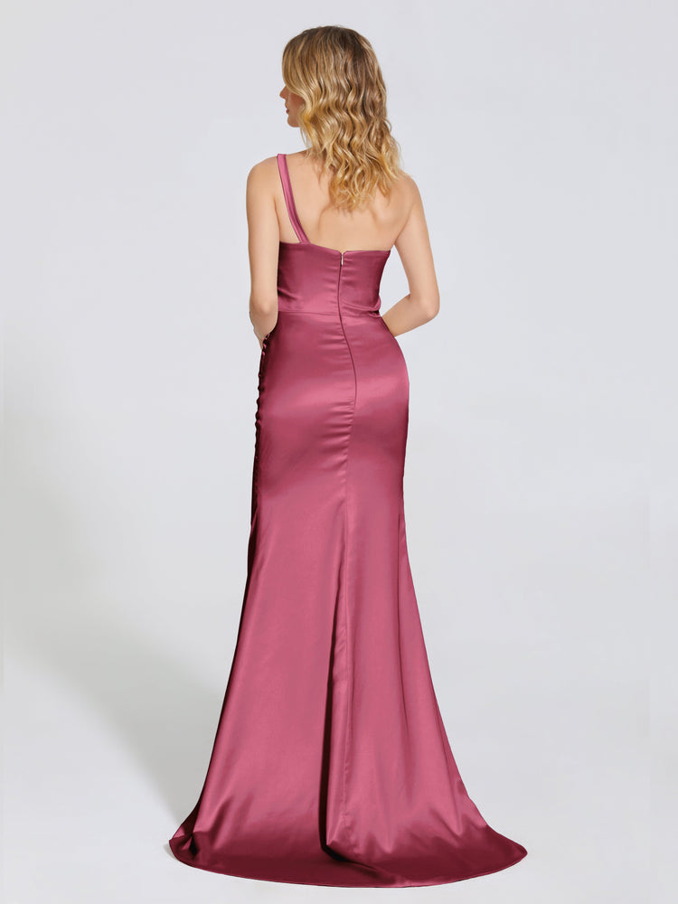 Joanna Sirène Fendue Satin Doux Robe de Demoiselle d'Honneur avec Traî